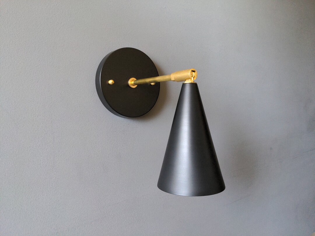 Brass Cone Wall Sconce: Mid Century Swivel Shade Bedroom Lighting - Etsy