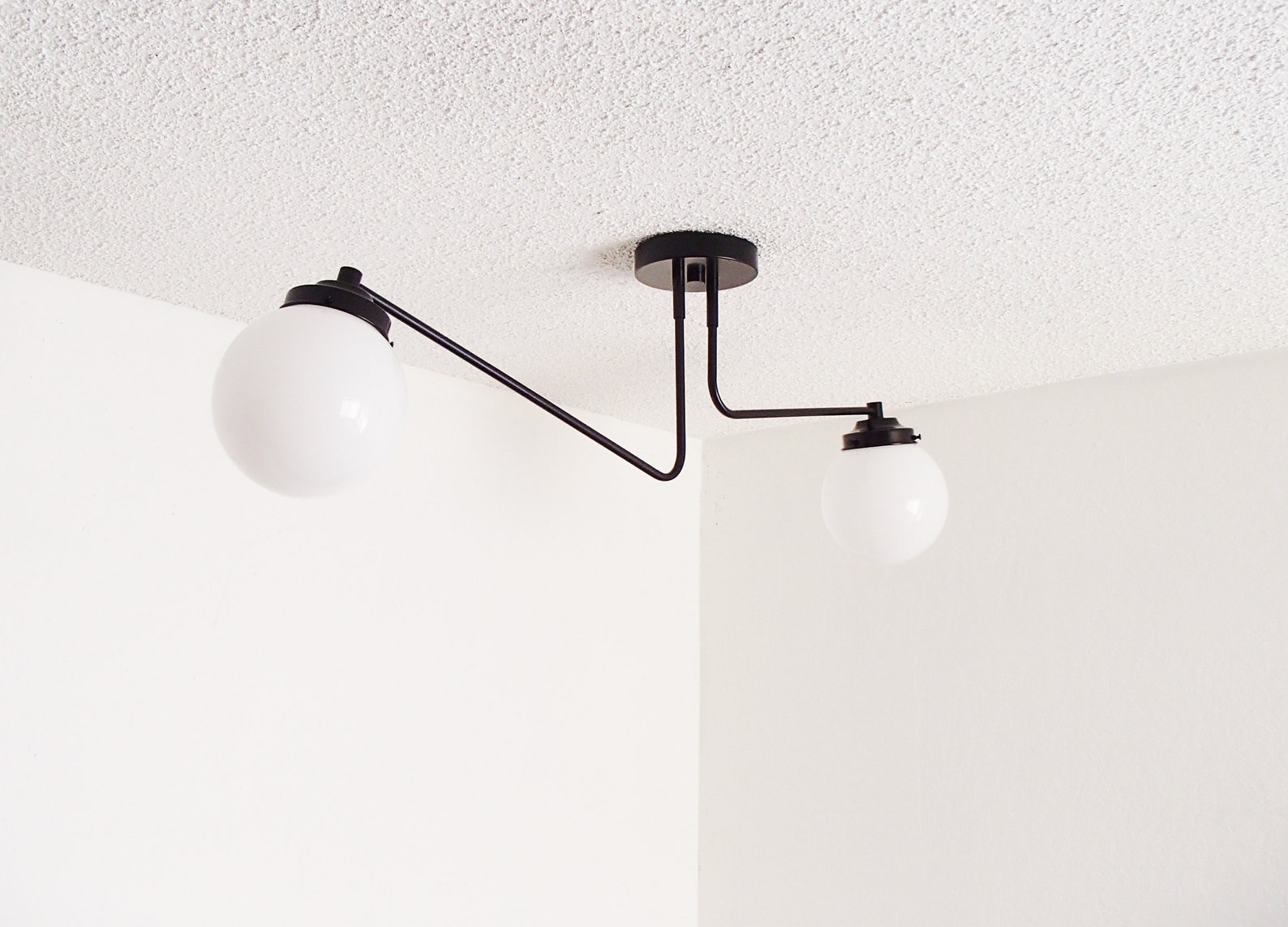 Twin Arm Globe Shaded Flush Mount Ceiling Light Atomic Modern Orb UL ...