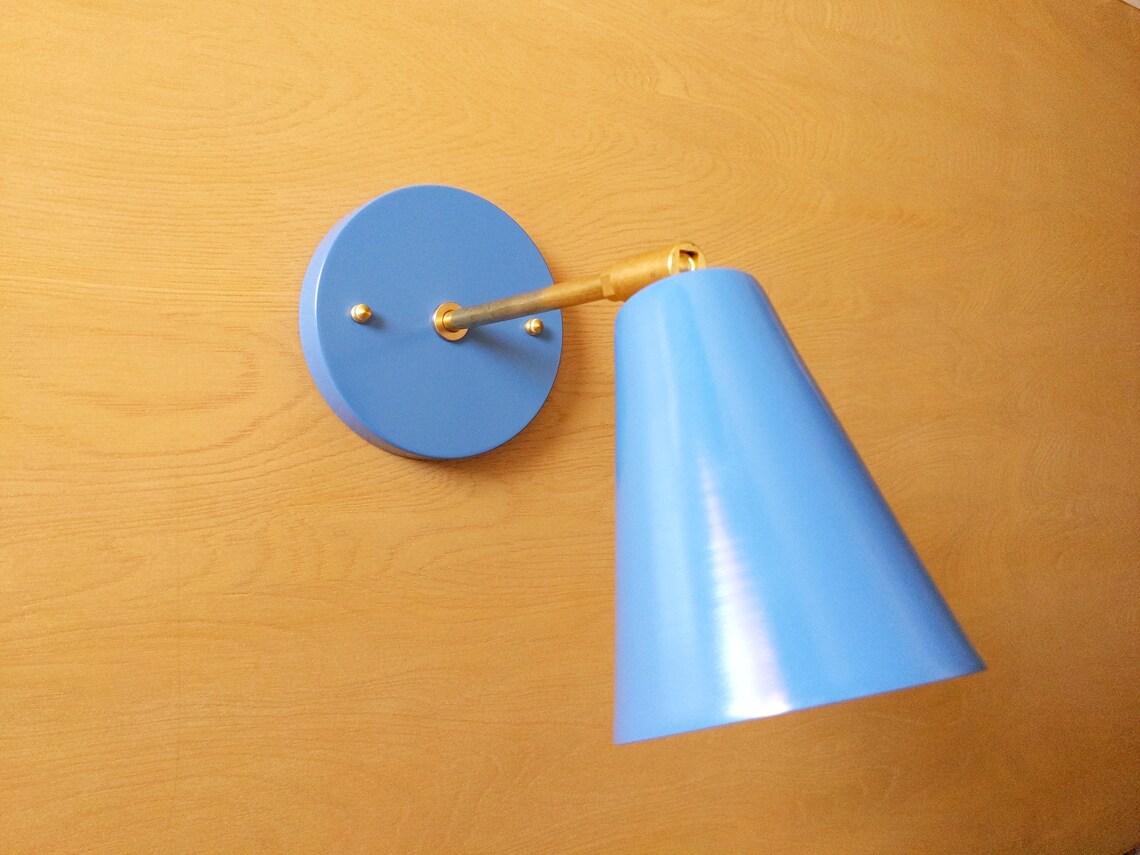 Handmade Mid Century Modern Wall Sconce: Slate Blue Swivel Cone Light ...