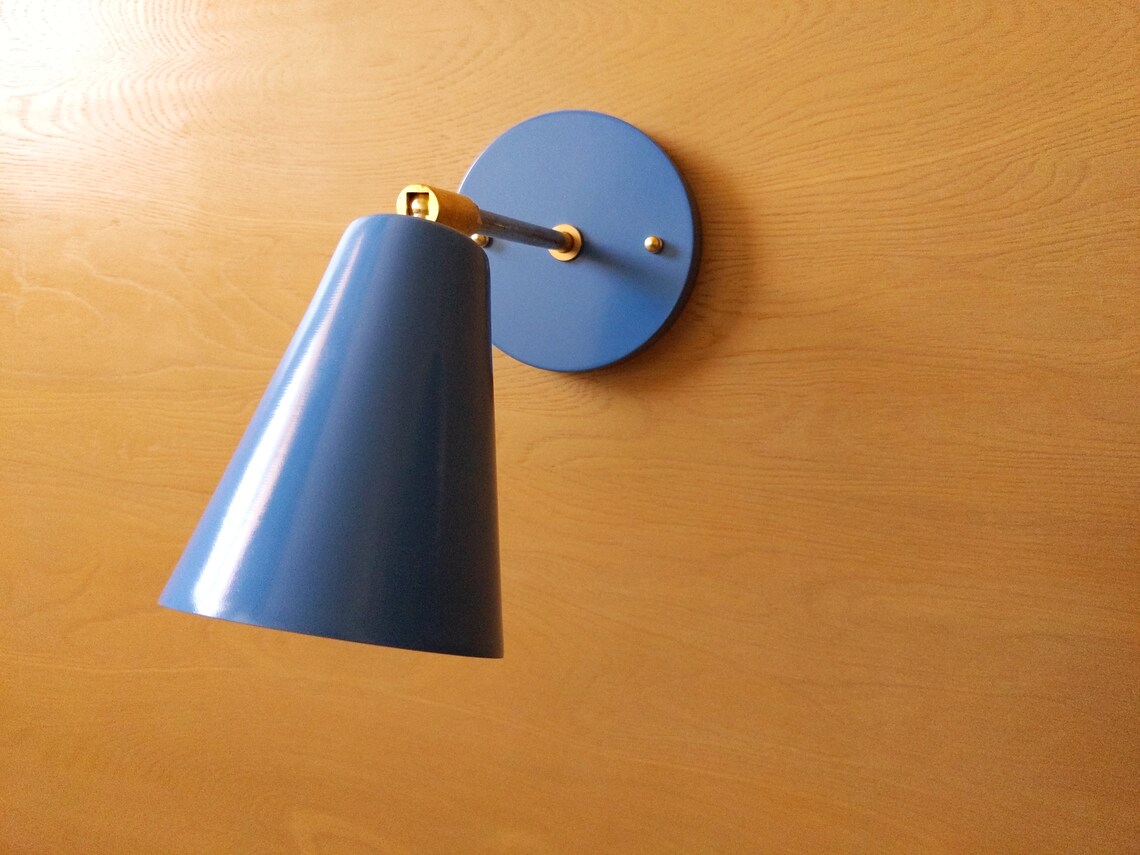 Handmade Mid Century Modern Wall Sconce: Slate Blue Swivel Cone Light ...