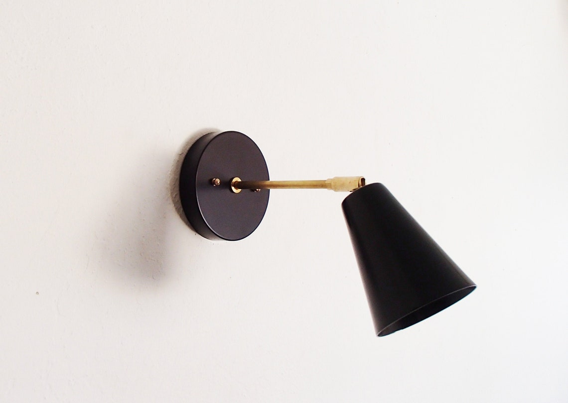 Handmade Mid Century Modern Wall Sconce: Slate Blue Swivel Cone Light ...