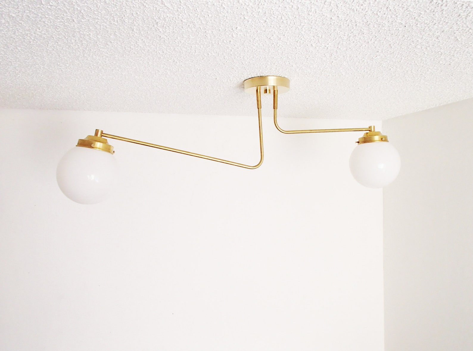 Twin Arm Globe Shaded Flush Mount Ceiling Light Atomic Modern Orb UL ...