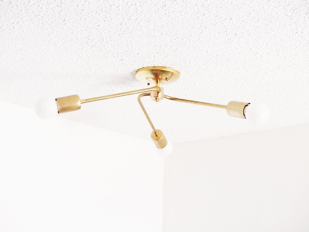 Brass Flush Mount - Modern Ceiling Light - 3 Arm Pinwheel - Bathroom ...