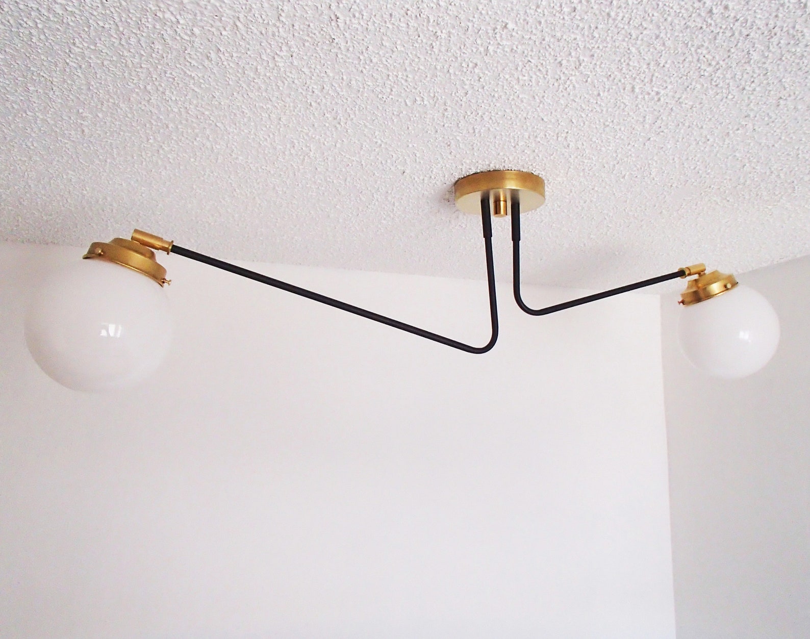 Twin Arm Globe Shaded Flush Mount Ceiling Light Atomic Modern Orb UL ...
