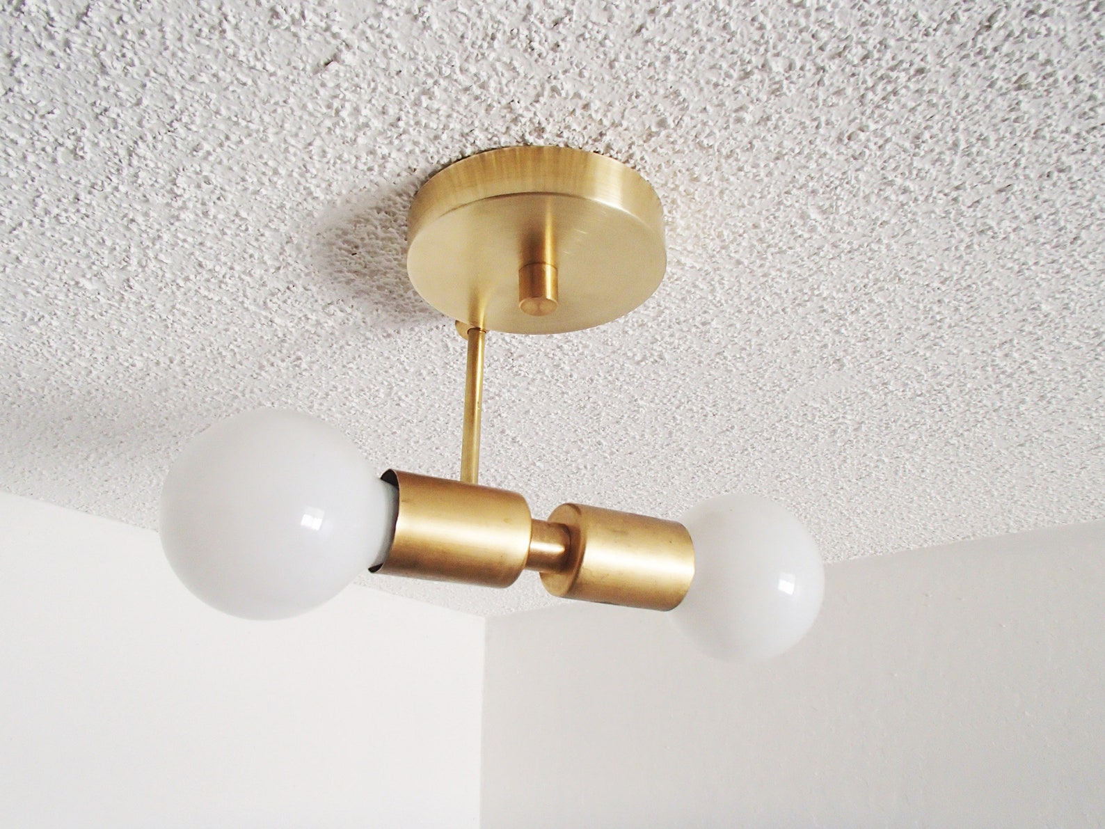 Modern Brass Offset Flush Mount Ceiling Light Twin Bulb UL | Etsy