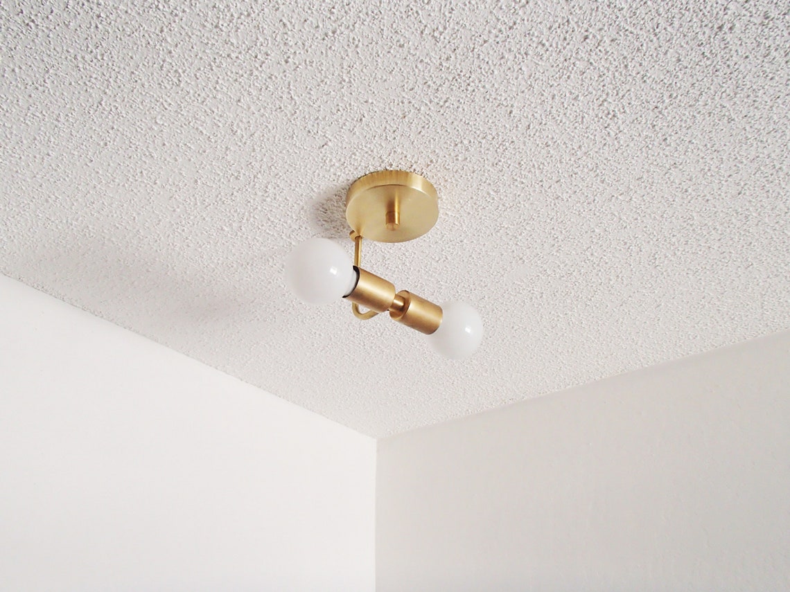 Modern Brass Offset Flush Mount Ceiling Light Twin Bulb UL | Etsy