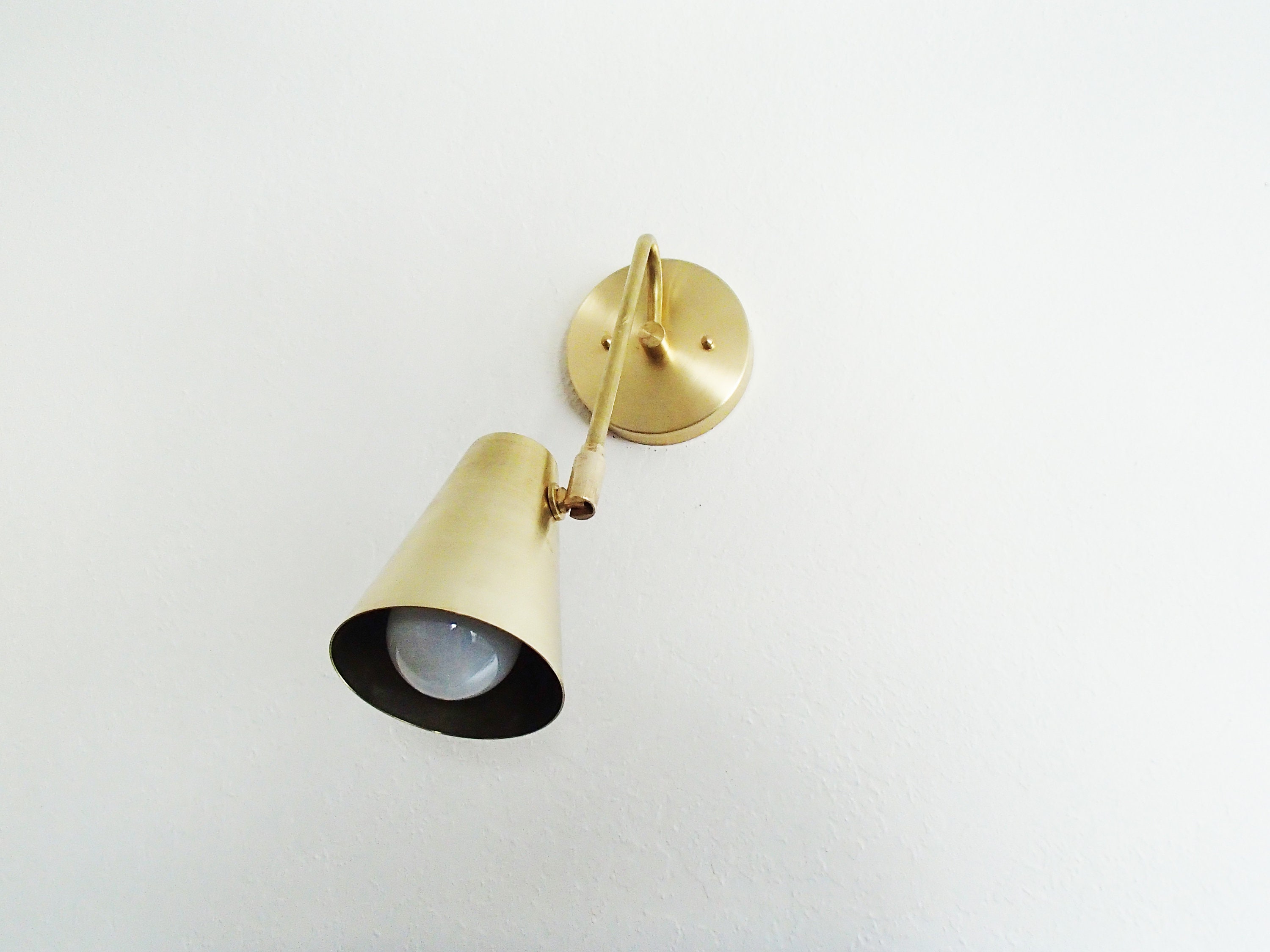Brass Modern Sconce Swivel Cone Spotlight Minimalist Wall | Etsy