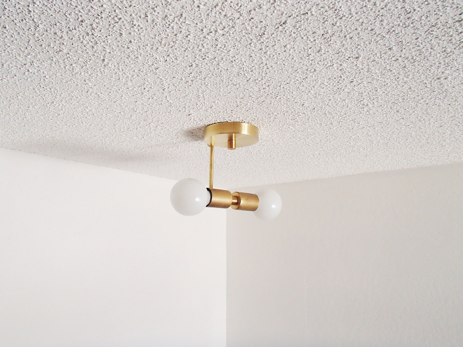 Modern Brass Offset Flush Mount Ceiling Light Twin Bulb UL | Etsy