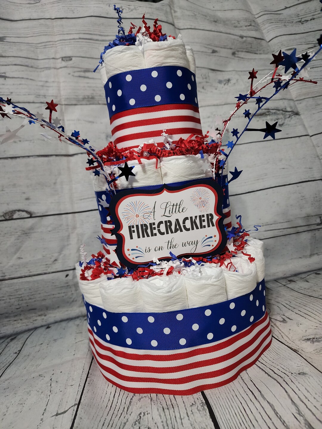 Red White Blue Diaper Cake: Firecracker Baby Shower Centerpiece - Etsy