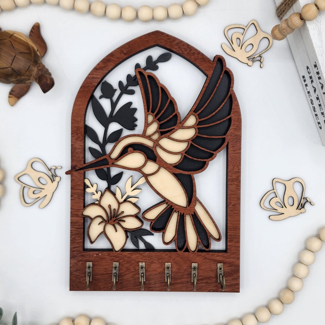 Hummingbird Key Rack: Maple & Mahogany Wood Wall Mount Leash Holder - Etsy