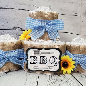 2 Tier Diaper Cake and Mini 3 Piece Set - BBQ Baby Q Diaper Cake -blue ...