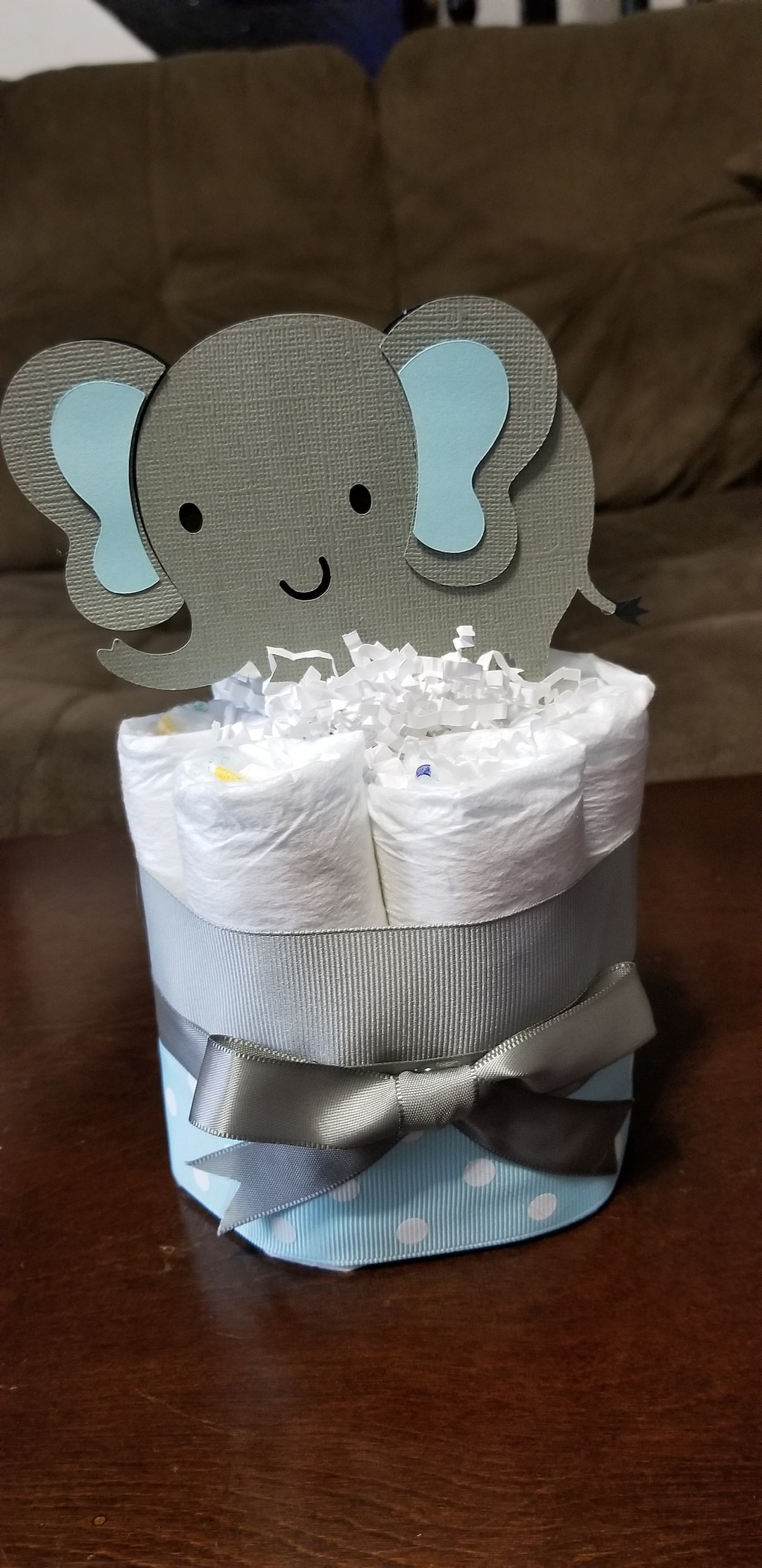 Mini Diaper Cake - Pink Yellow Blue Elephant Theme Diaper Cake for Baby ...