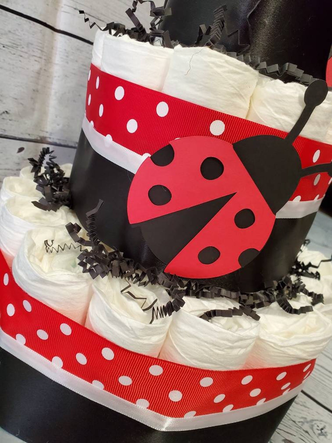 3 Tier Diaper Cake Lady Bug Theme Red Polka Dot and Black - Etsy