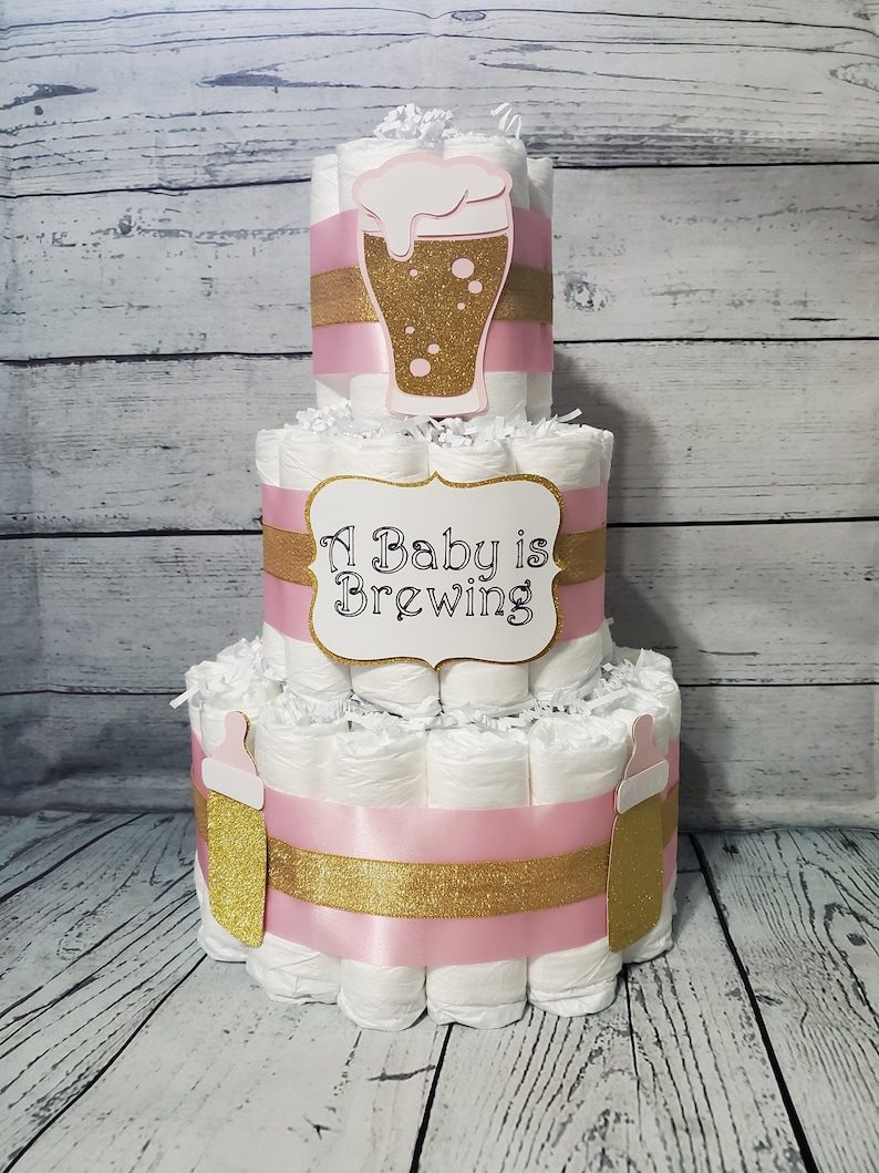 3 Tier Diaper Cake: A Baby is Brewing Theme, Black and Gold - Etsy