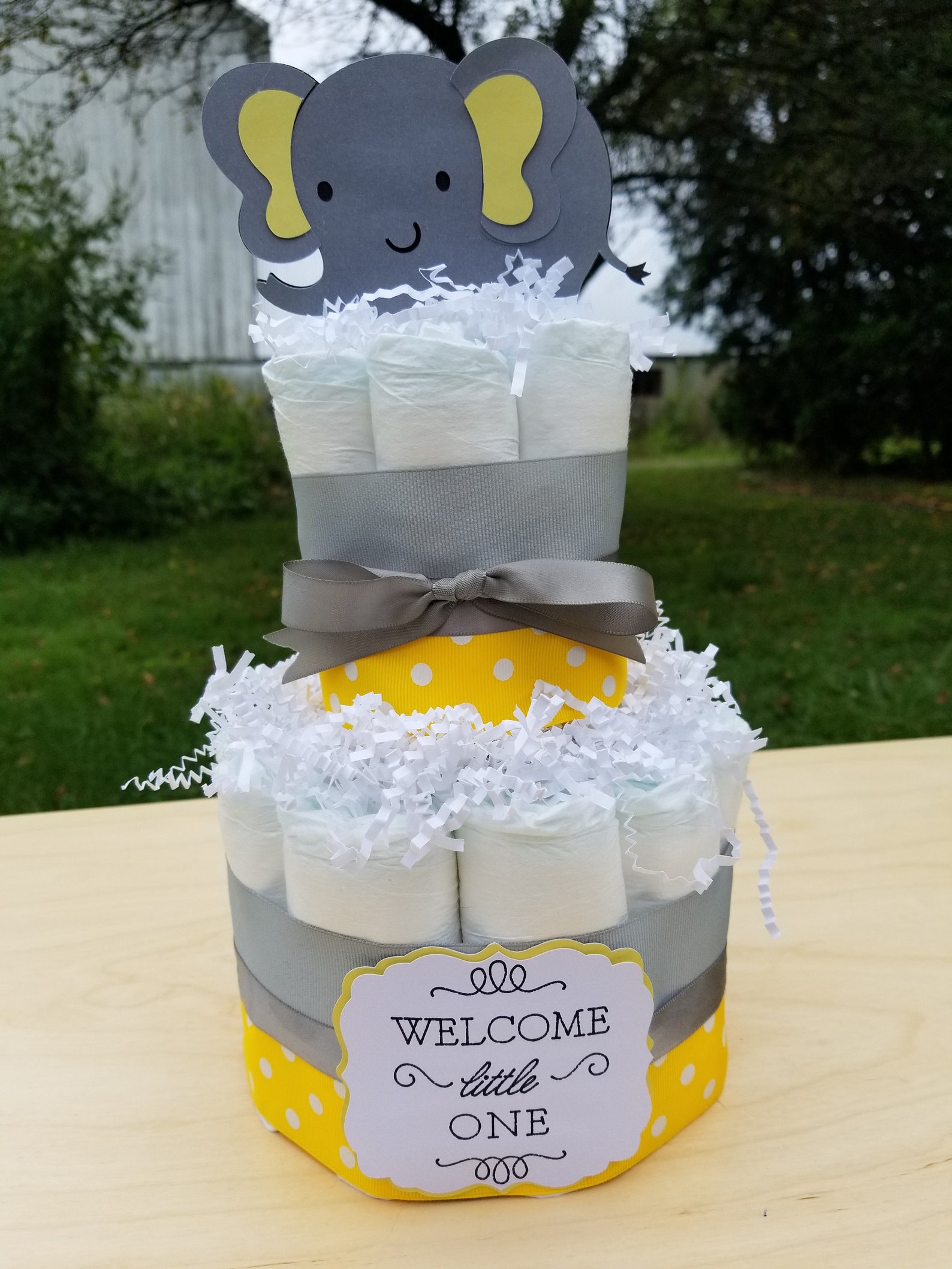 2 Tier Diaper Cake Blue Pink Yellow Elephant Theme Diaper - Etsy