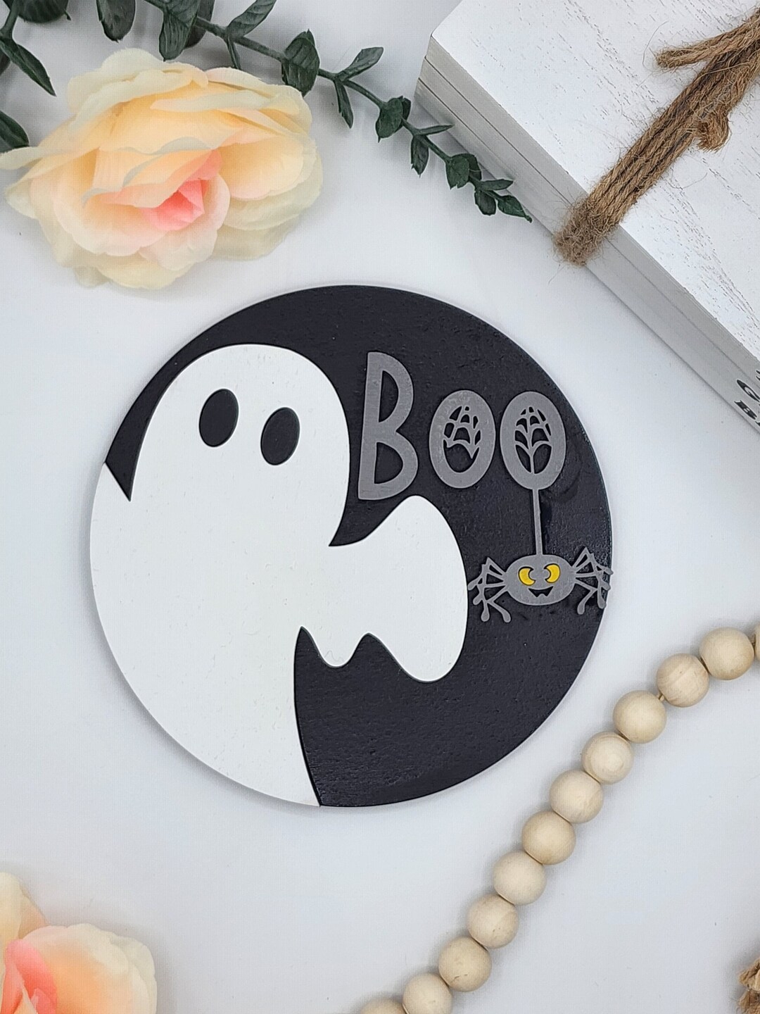 Ghost Spider Boo! - 6" Round INSERT ONLY - Spooky Halloween Sign, Home ...