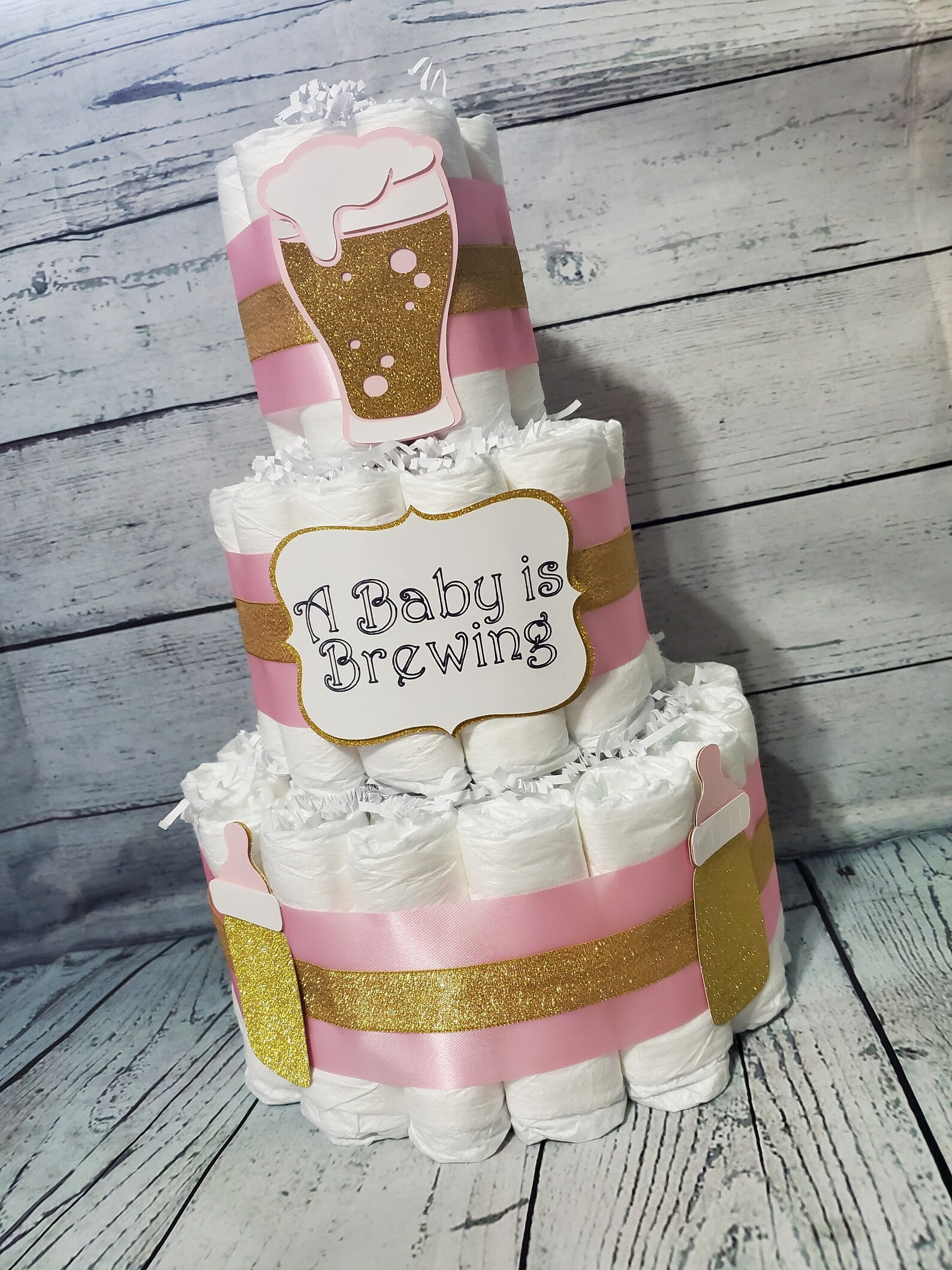 3 Tier Diaper Cake: A Baby is Brewing Theme, Black and Gold - Etsy