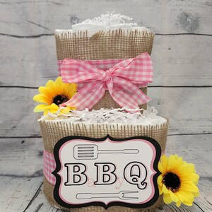 2 Tier Diaper Cake and Mini 3 Piece Set - BBQ Baby Q Diaper Cake -blue ...