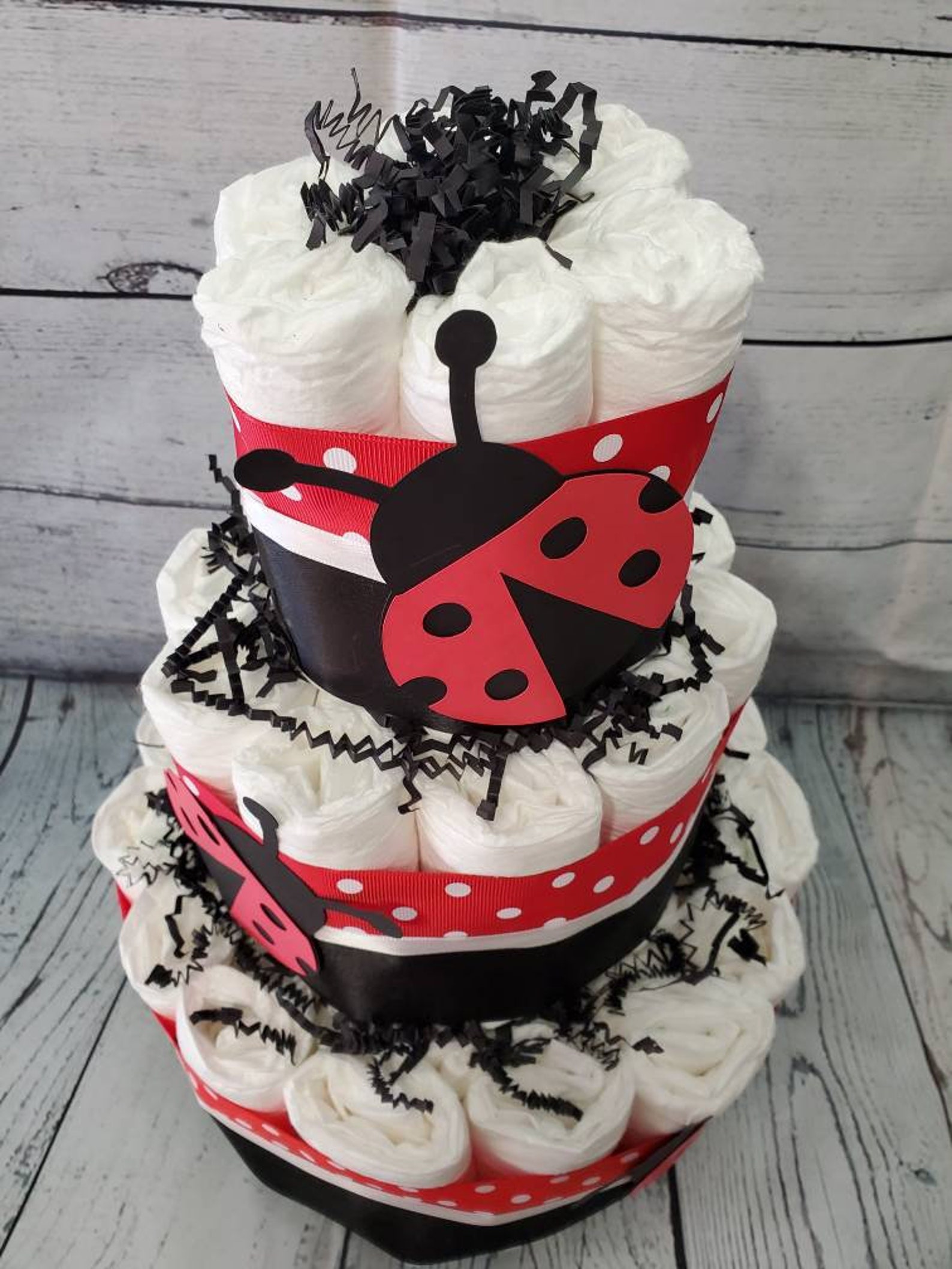 3 Tier Diaper Cake Lady Bug Theme Red Polka Dot and Black - Etsy