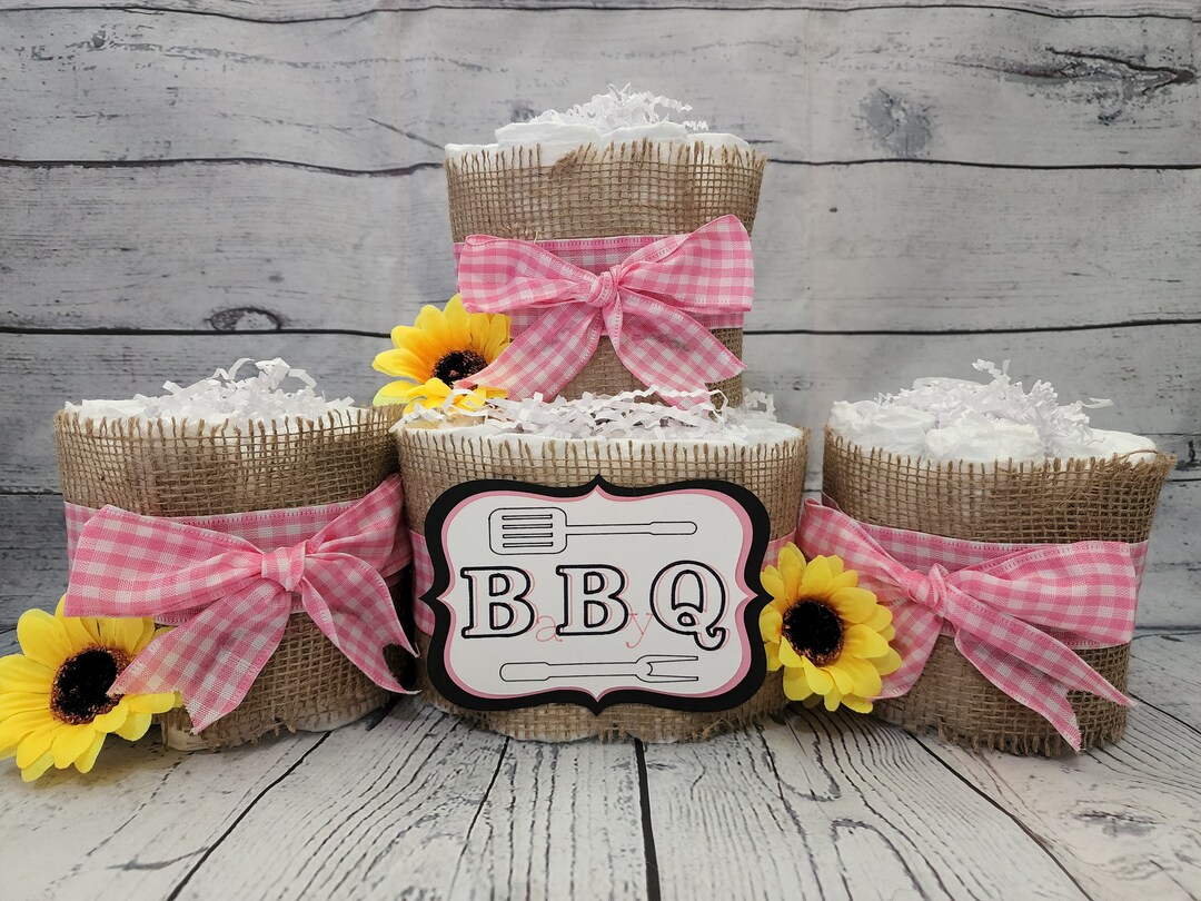 2 Tier Diaper Cake and Mini 3 Piece Set - BBQ Baby Q Diaper Cake -blue ...