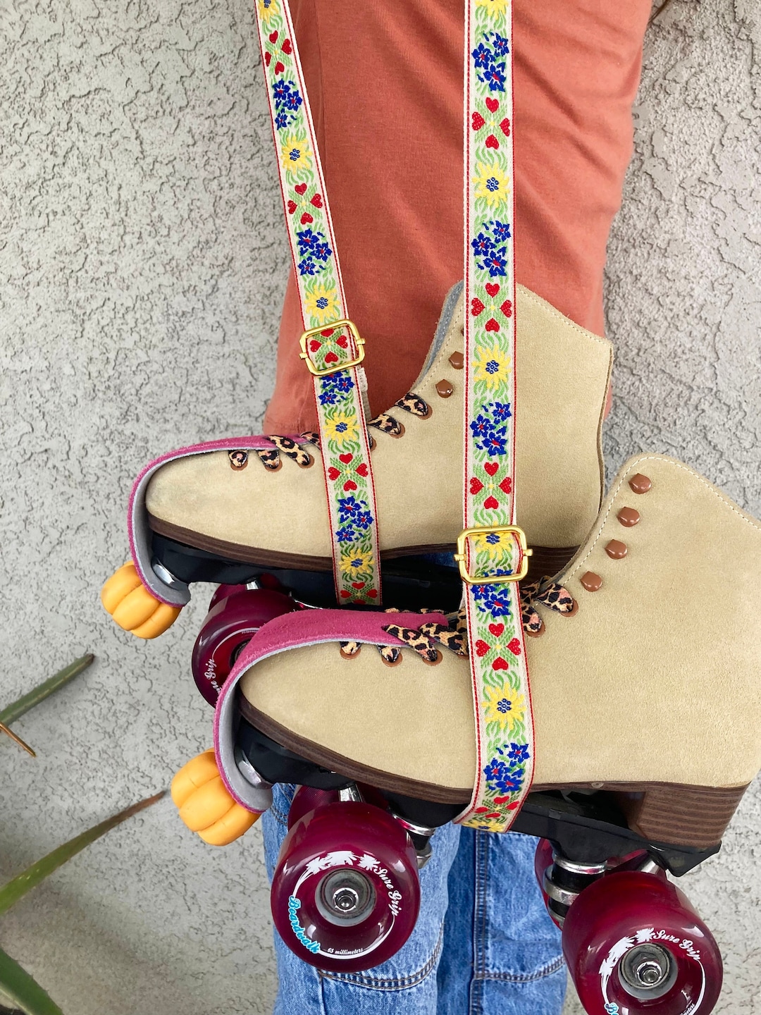 Skate Leash, Floral Roller Skate Carrier Strap, Embroidered Skate Sling ...
