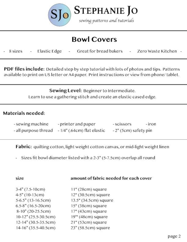 PDF Pattern for Elastic Bowl Covers | Sewing Pattern and Tutorial for ...