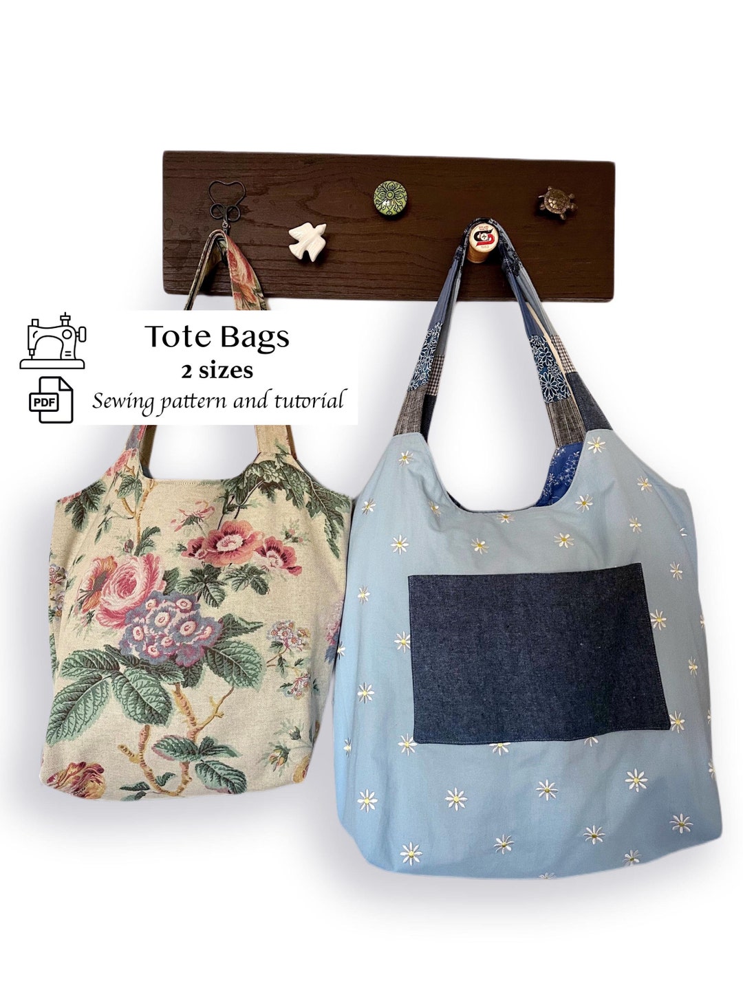 PDF Pattern for Tote Bag in 2 Sizes | Sewing Tutorial for Market Tote ...