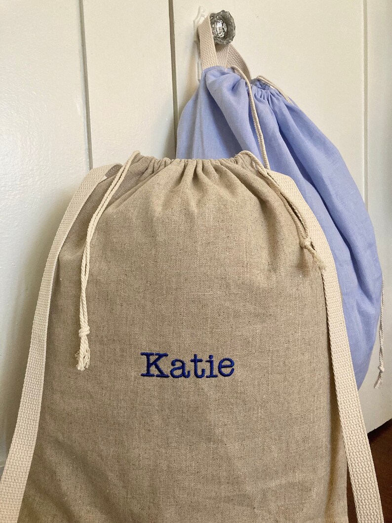 Monogram Laundry Bag Backpack Custom Linen Laundry Bag With - Etsy