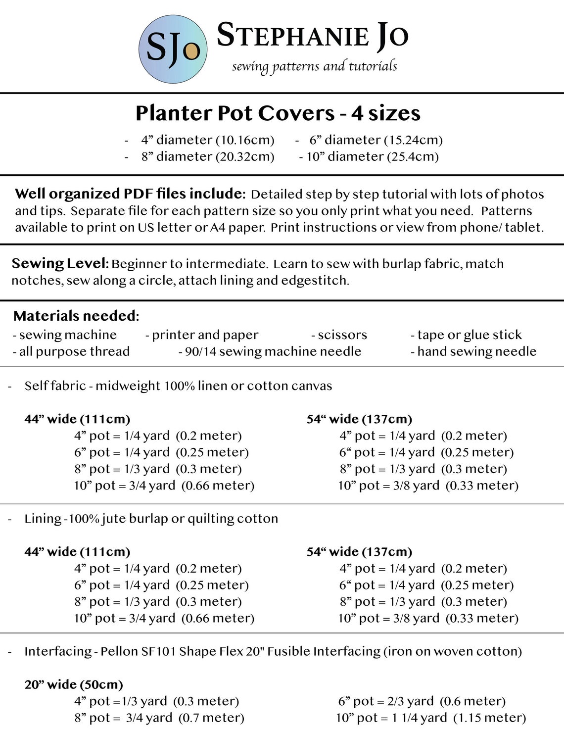 PDF Pattern for Plant Pot Covers, Sewing Pattern and Tutorial for ...