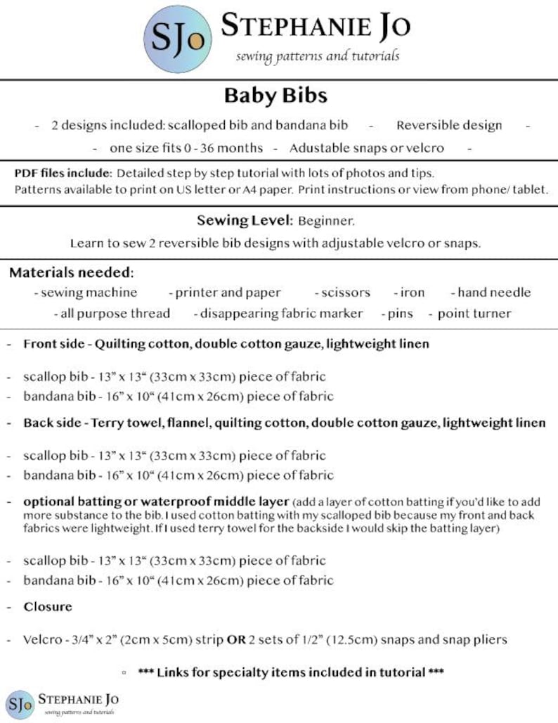 PDF Pattern for Scalloped Baby Bib and Bandana Bib, Step by Step Sewing ...