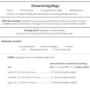 PDF Pattern for Drawstring Bags, Sewing Pattern and Tutorial for Linen ...