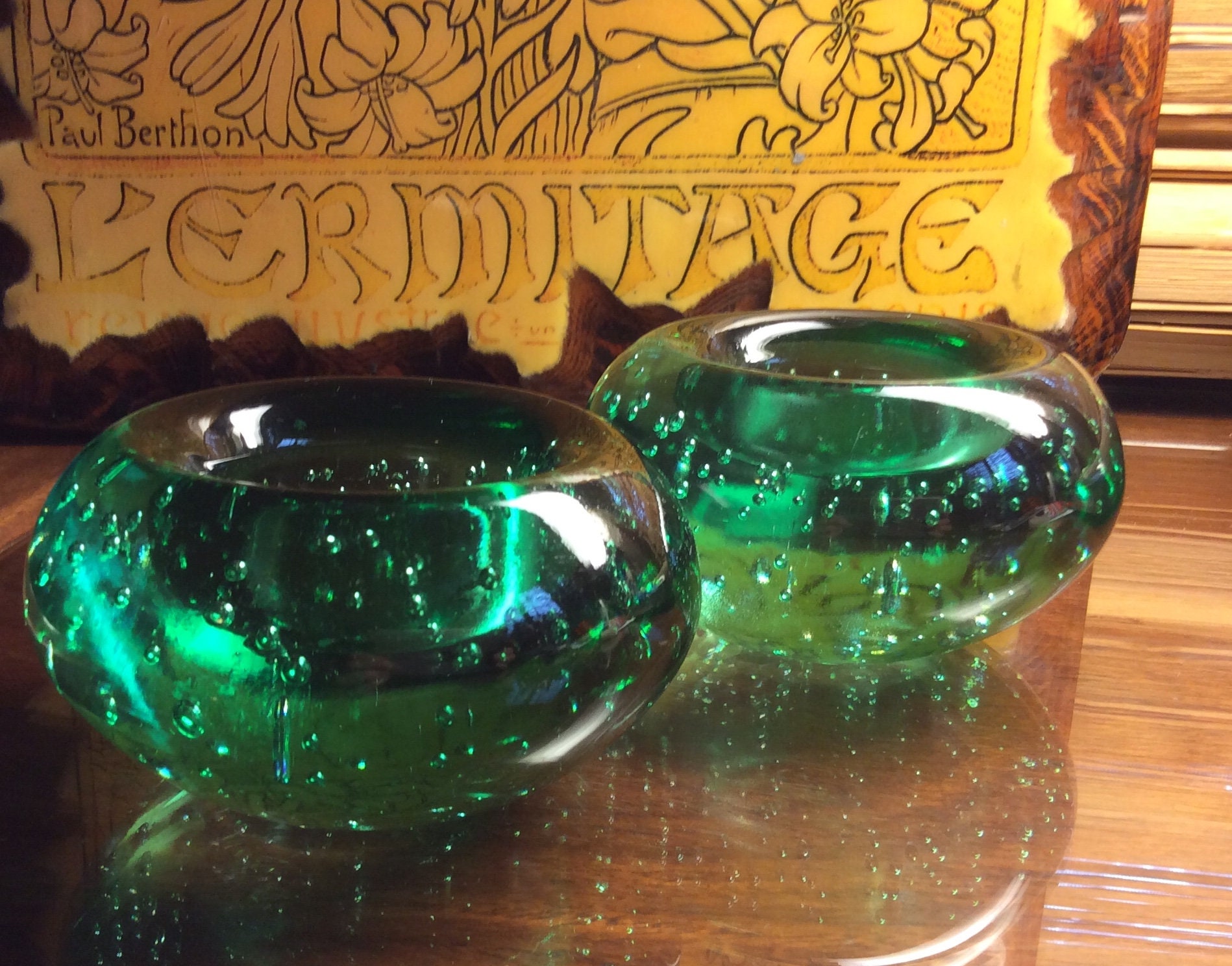 Retro Art Glass Mid Century Murano Bubbled Glass Candle Holders ...