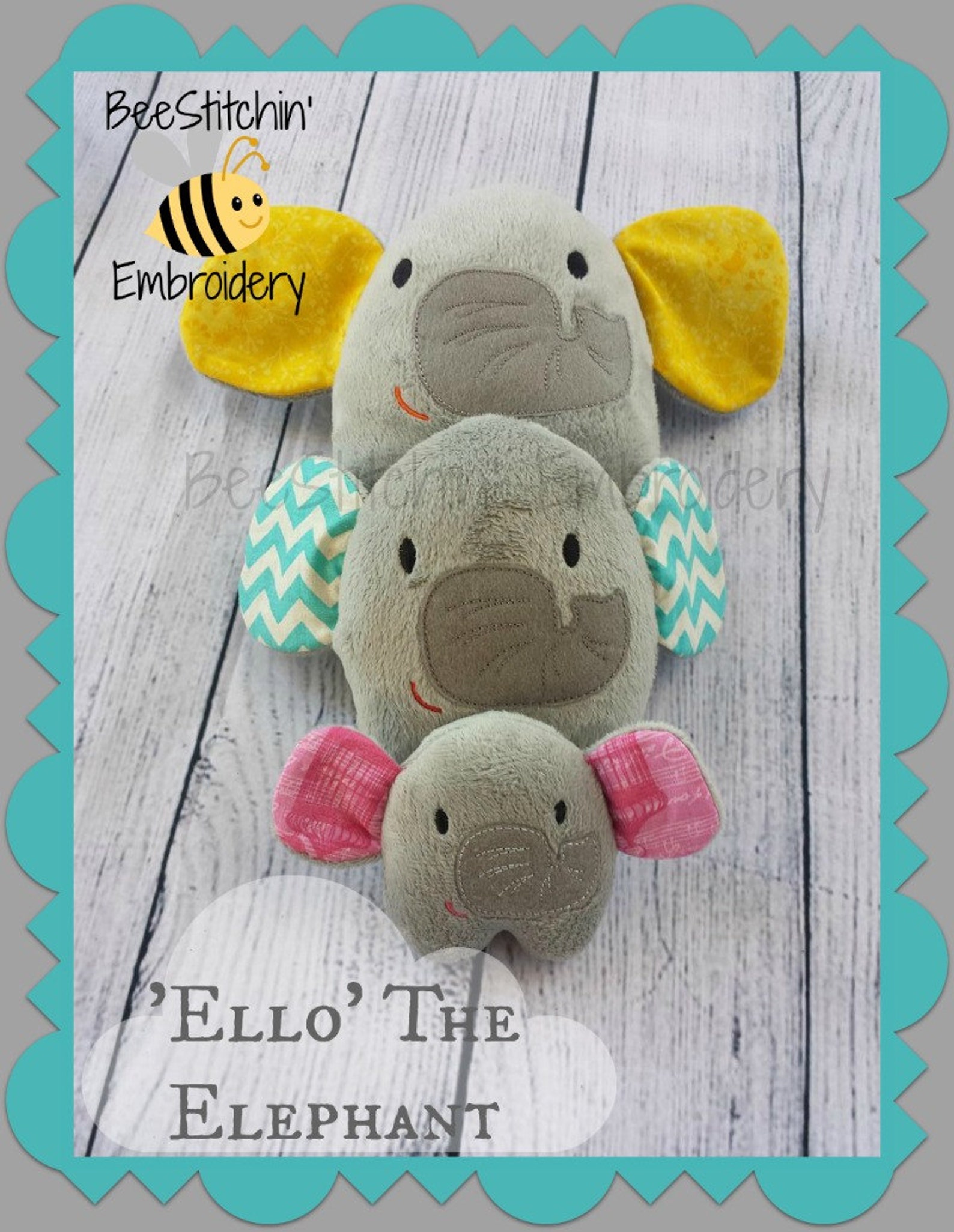 ITH 'ello' the Elephant softie 3 Sizes Embroidery - Etsy