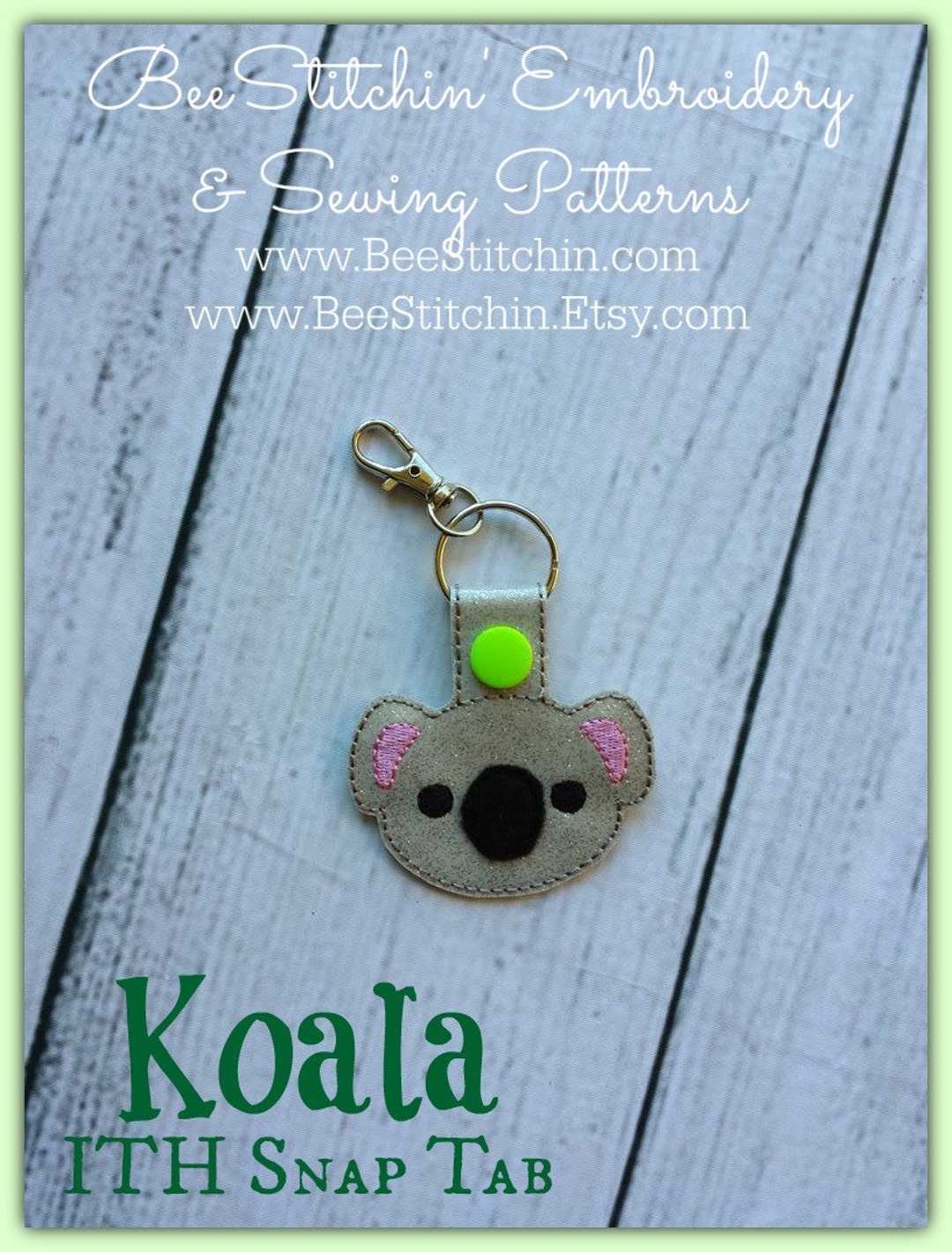 Koala ITH Snap Tab 4x4 Embroidery Design INSTANT DOWNLOAD - Etsy