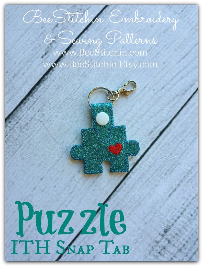 Autism Puzzle ITH Snap Tab 4x4 Embroidery Design INSTANT | Etsy