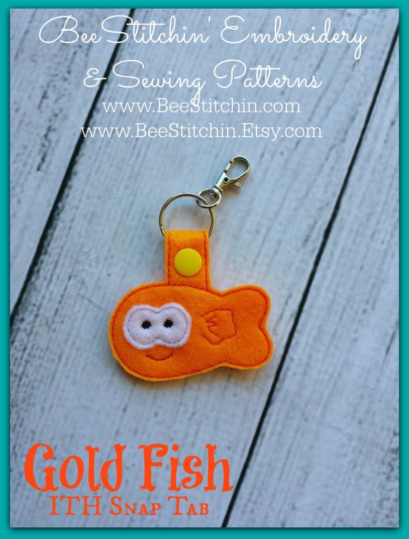 Goldfish ITH Snap Tab 4x4 Embroidery Design INSTANT | Etsy