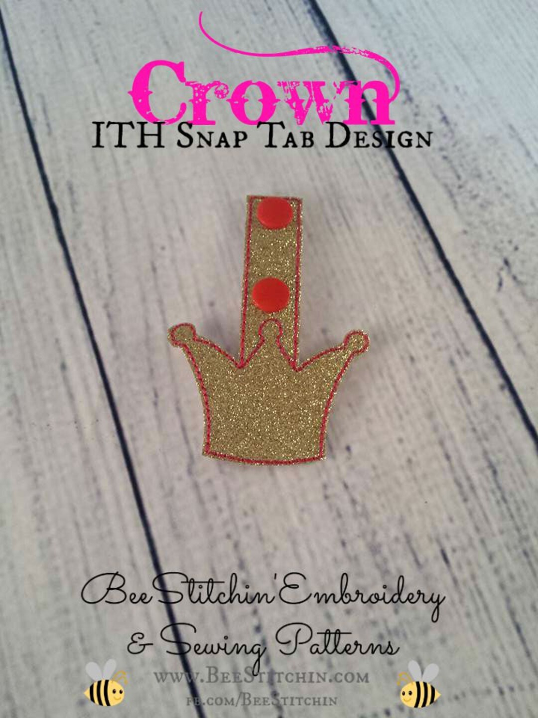 Crown ITH Snap Tab 4x4 Embroidery Design INSTANT DOWNLOAD - Etsy
