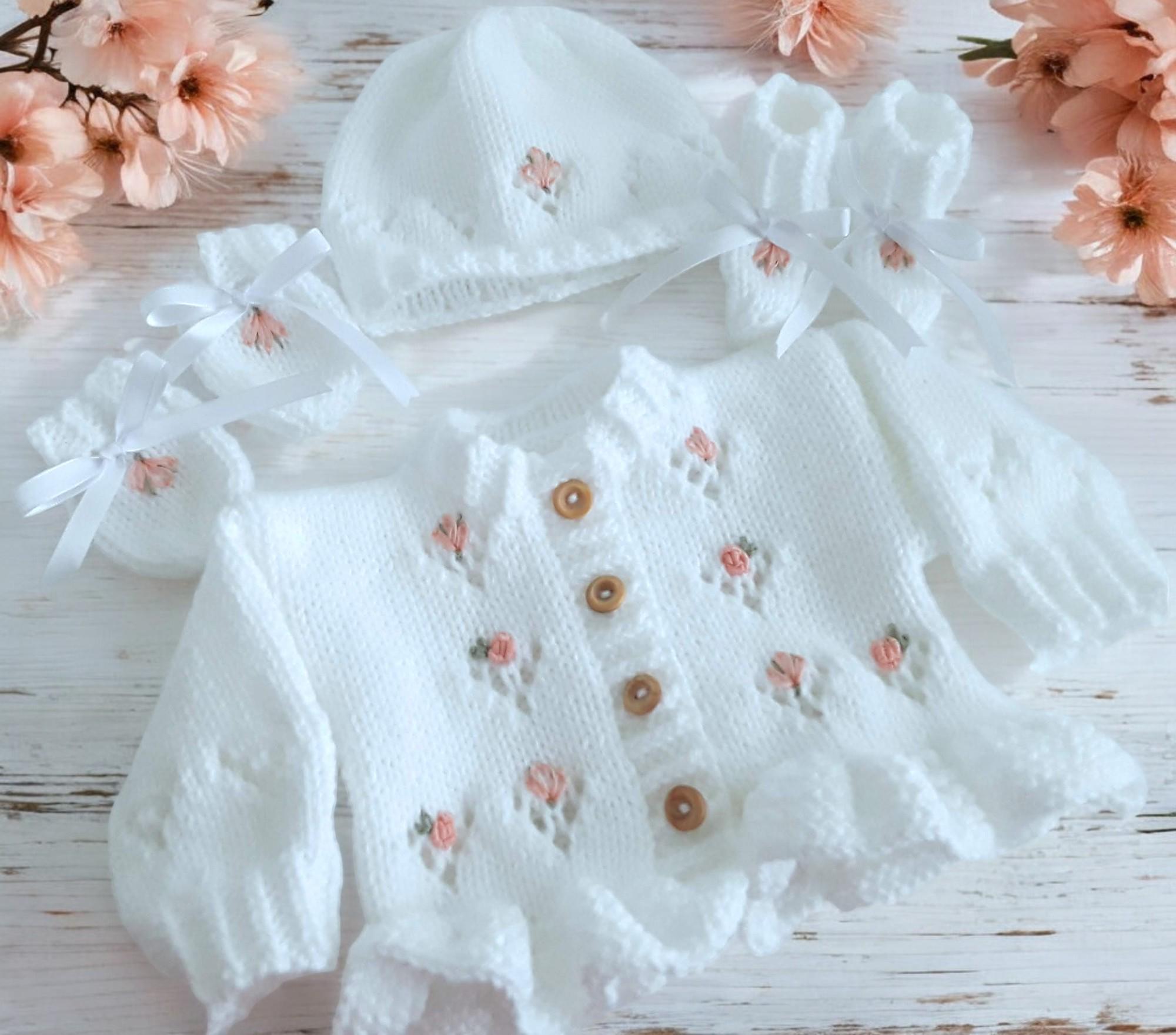 Hand-knitted Baby Cardigan With Floral Embroidery, Baby Shower Gift ...