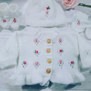 Hand-knitted Baby Cardigan With Floral Embroidery, Baby Shower Gift ...