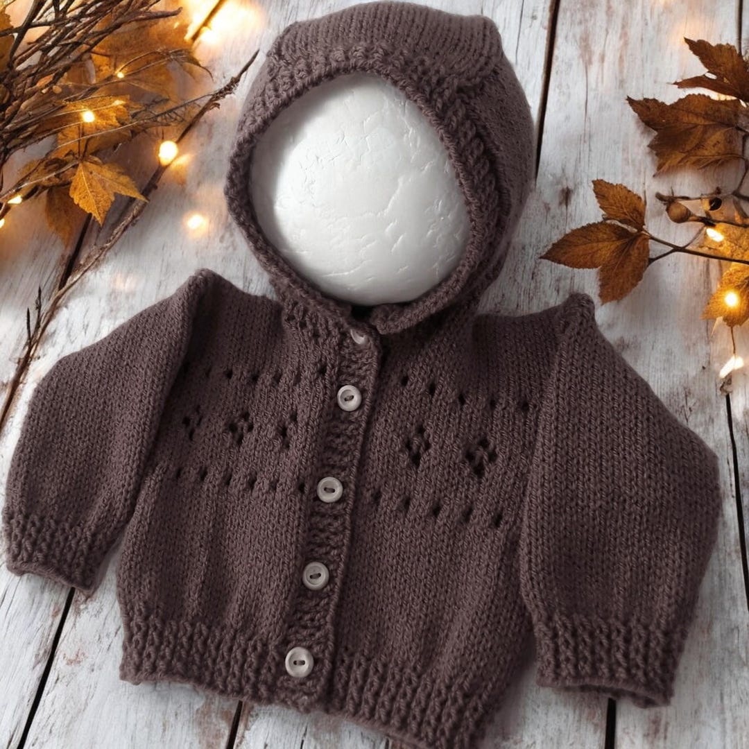 Hand Knitted Baby Hoodie, Gender Neutral Hand Knit Cardigan - Etsy