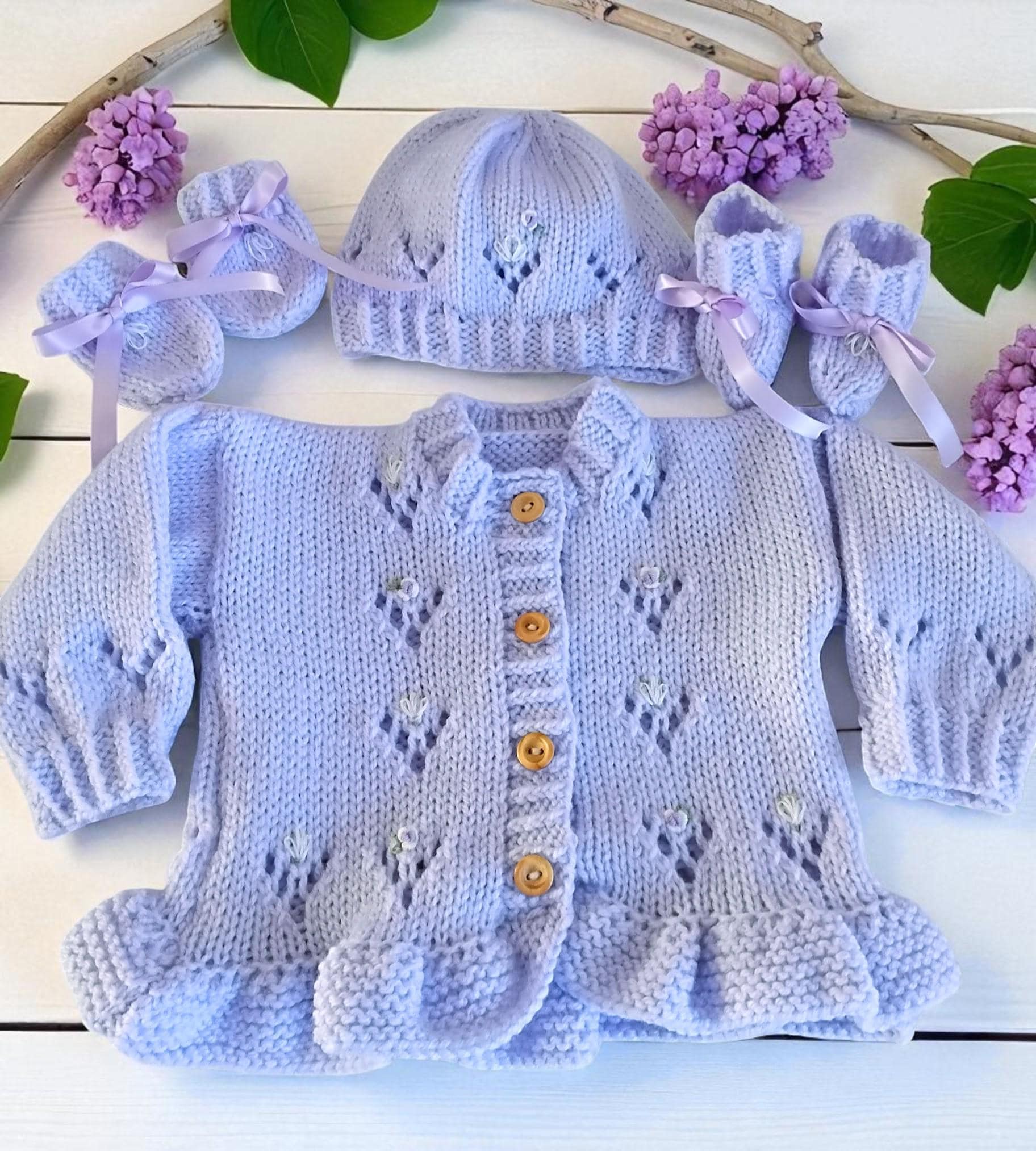 Hand-knitted Baby Cardigan With Floral Embroidery, Baby Shower Gift ...