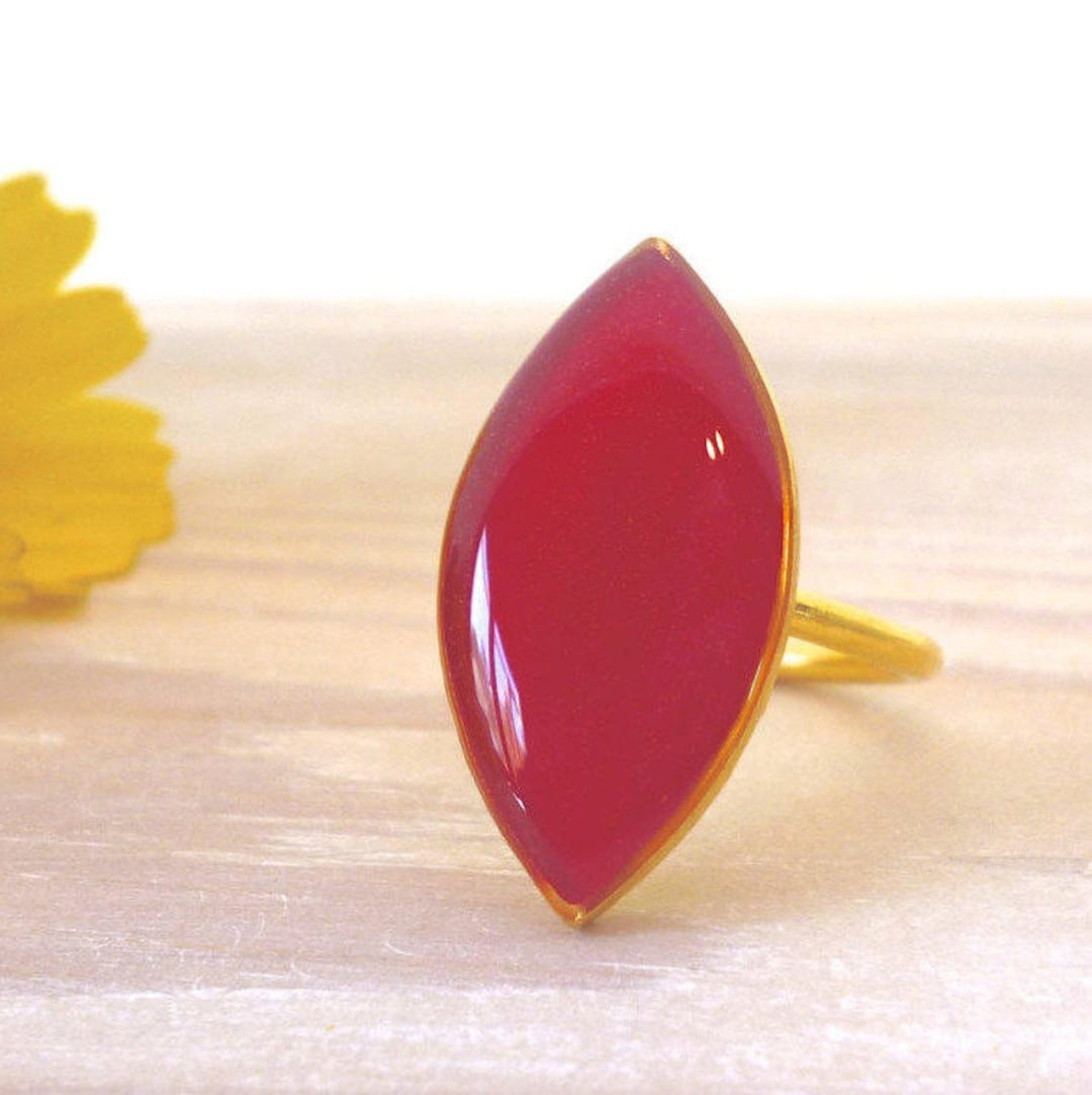 Red Enamel Gold Plated Ring: Adjustable Statement Ring - Etsy