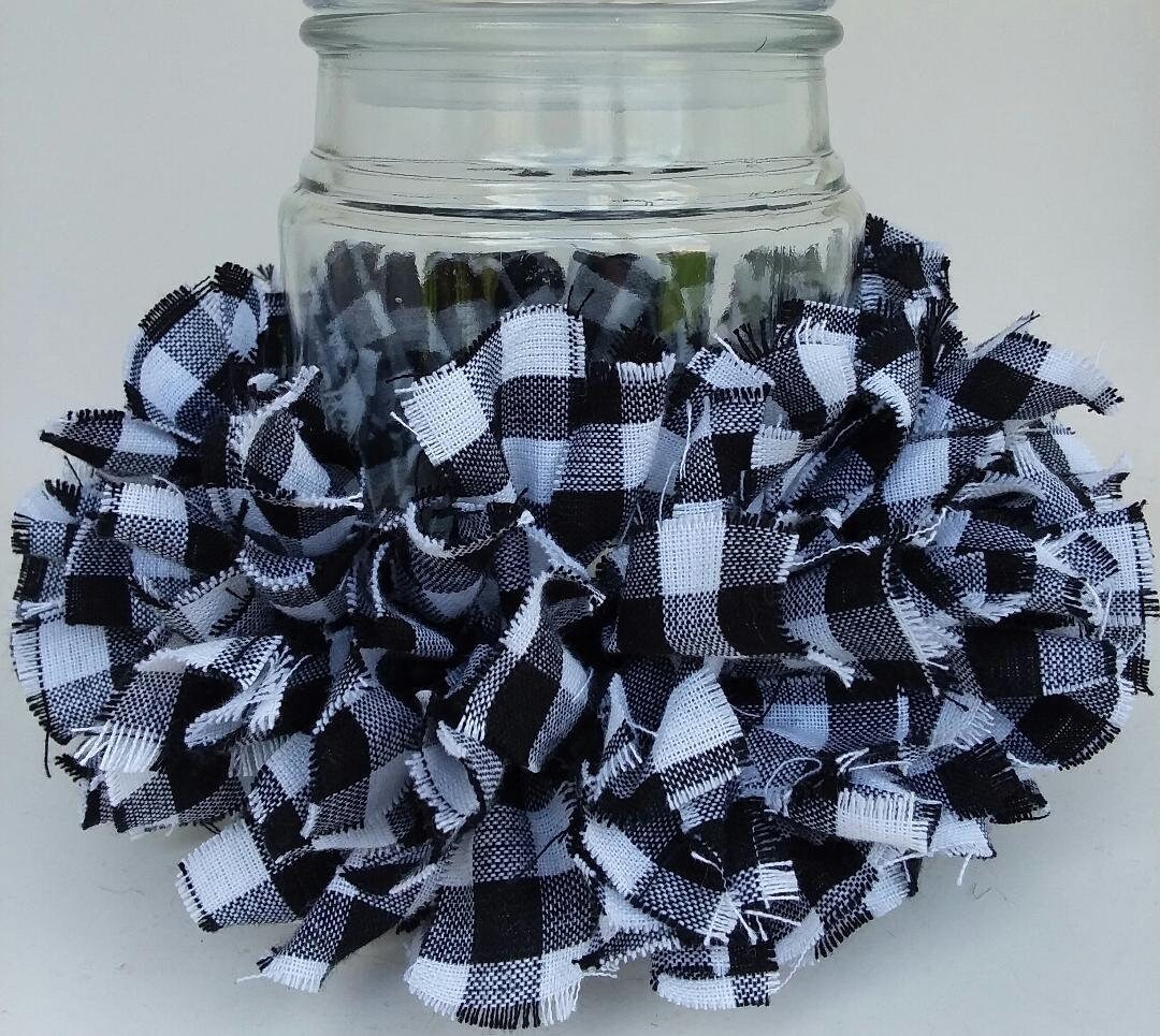 Buffalo Check Rag Candle Ring, Buffalo Check Decor, Black and White ...