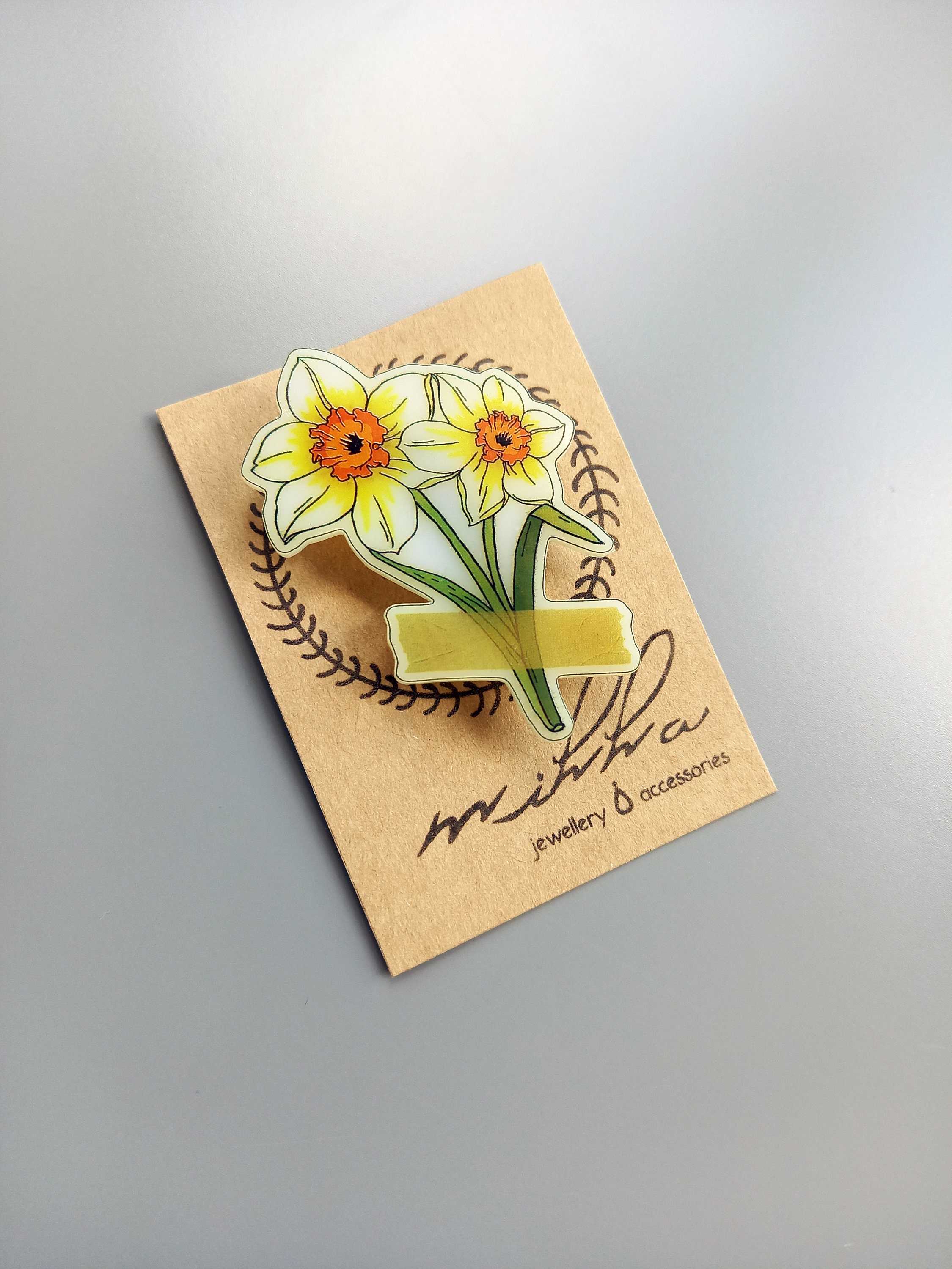 Daffodil Dried Flower Bouquet Pin, Narcissus Boutonniere Brooch ...