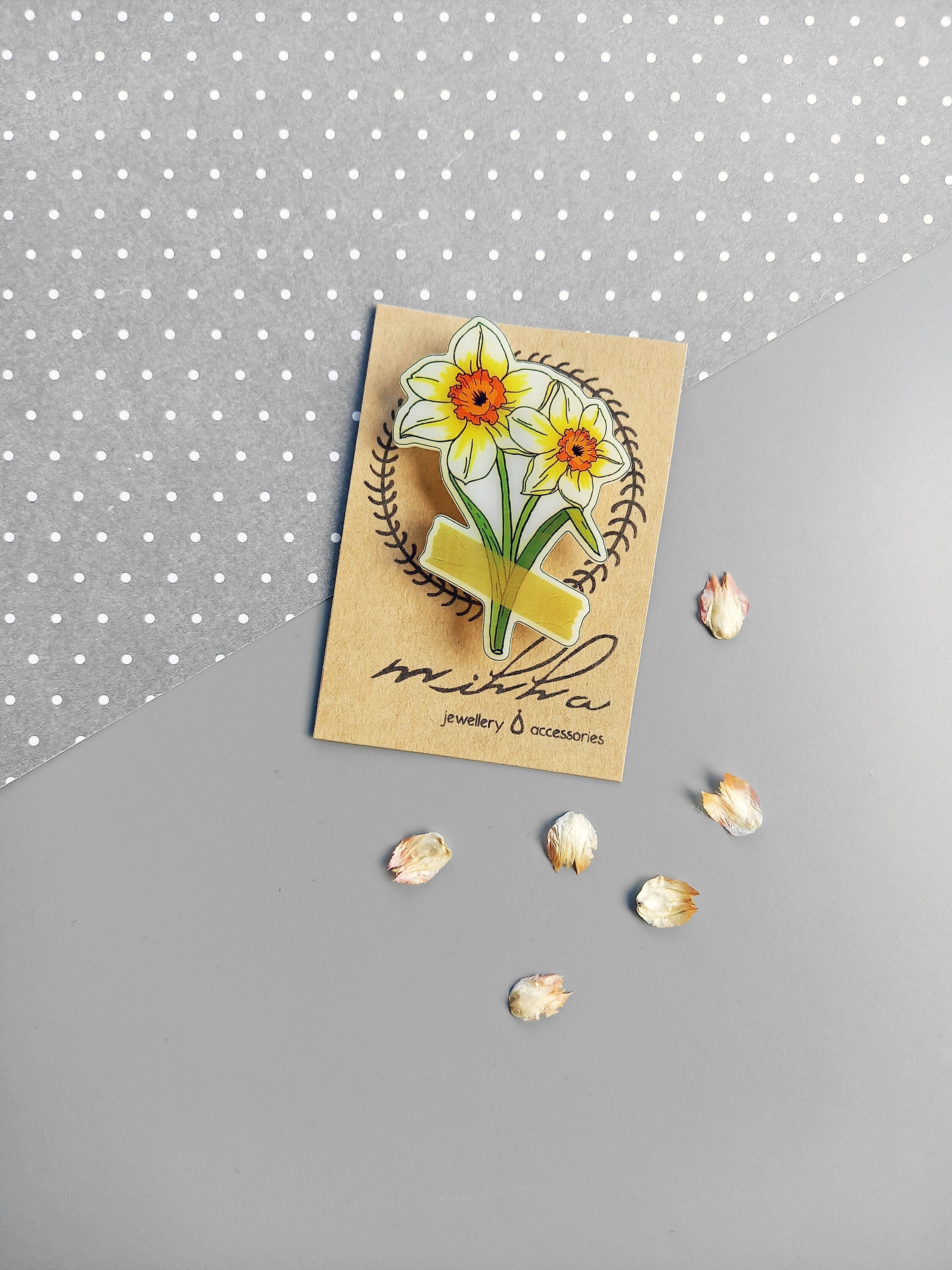 Daffodil Dried Flower Bouquet Pin, Narcissus Boutonniere Brooch ...