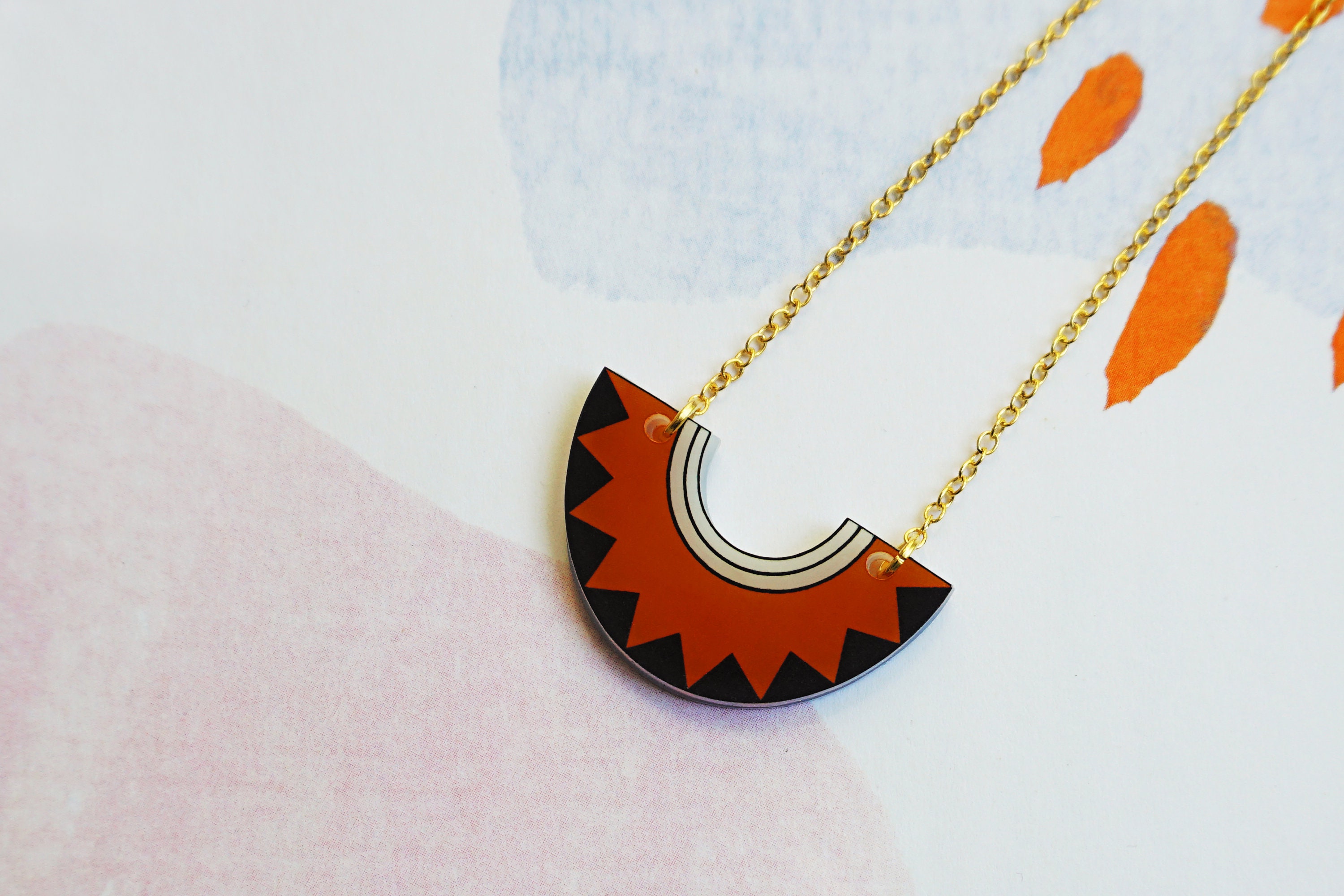 Half Sun Necklace Triangles Arc Shaped Pendant Burnt Orange - Etsy