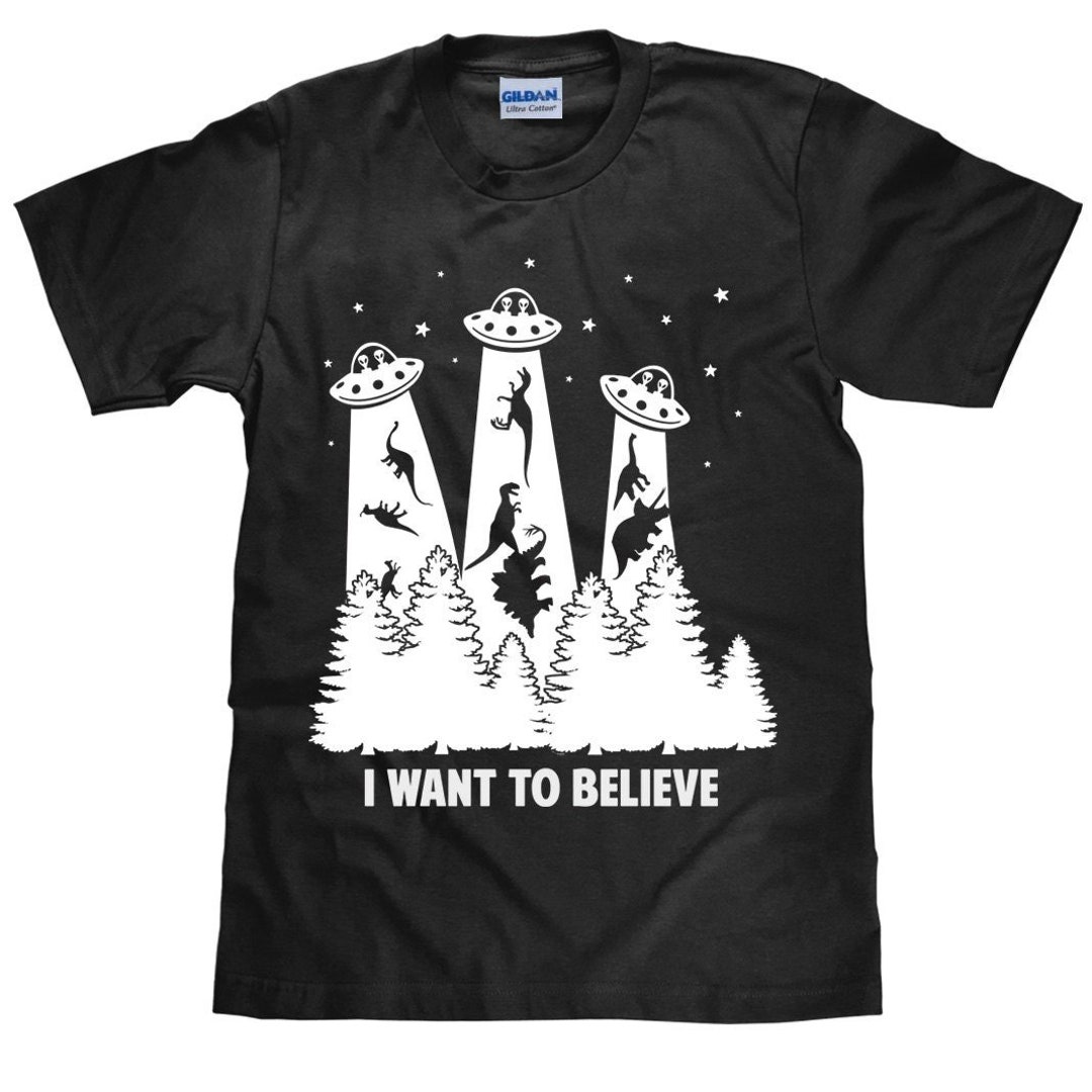 Men's Alien T Shirt - I Want to Believe - Dinosaur Abduction - Outer ...
