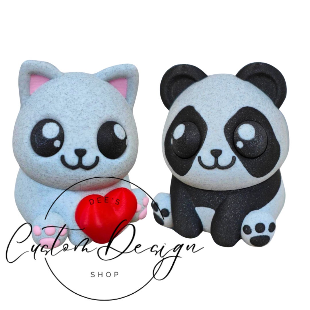 Crazy Panda & Cat 3D Printed Fidget Toy, With or Without Heart Panda ...
