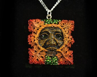 Green Man Pendant 14K Gold With Tsavorite Eyes Greenman Necklace Leaf ...