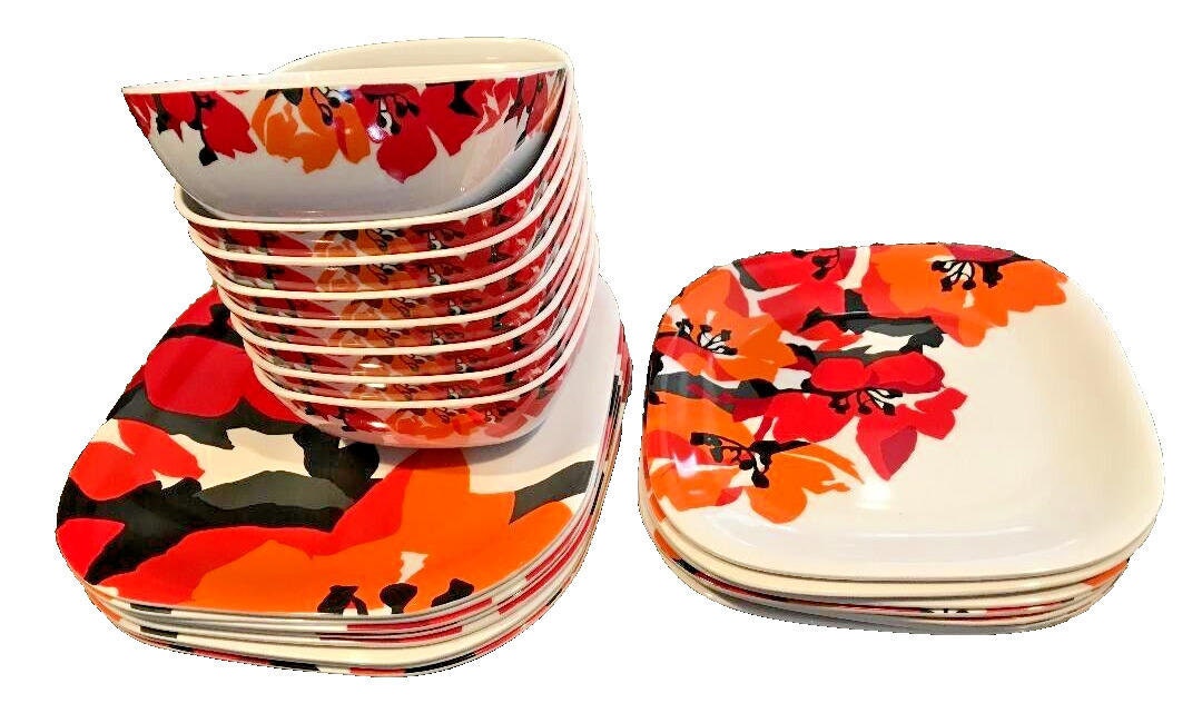 RE Room Essentials Melamine Dinnerware Set 24pc Red, Orange, White ...